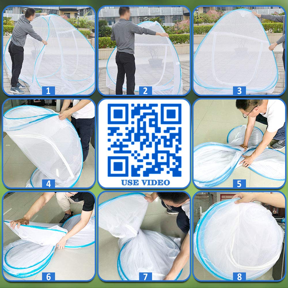 Mintime Pop-Up Mosquito Net Portable Folding Mosquito Net Tent with Bottom Double Doors Bed Tent for Baby Toddlers Adult (King Size, 71"x79"x59") (Blue)