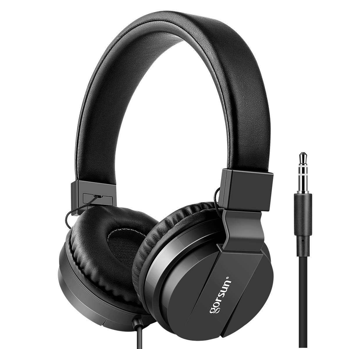 gorsun Kids Headphones, Lightweight Stereo Wired Toddler Headphones,Adjustable Headband Children's Headset for Smartphones Computer Pad Earphones(Black)