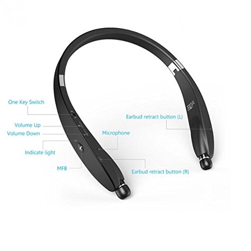 Neckband Wireless HiFi Sound Headset w Retractable Earbuds Premium Earphones Headphones Hands-Free Mic [Folding] for Amazon Fire HD 10, 8, Kindle DX, Fire, HD 6, 7, 8.9, HDX 7, 8.9