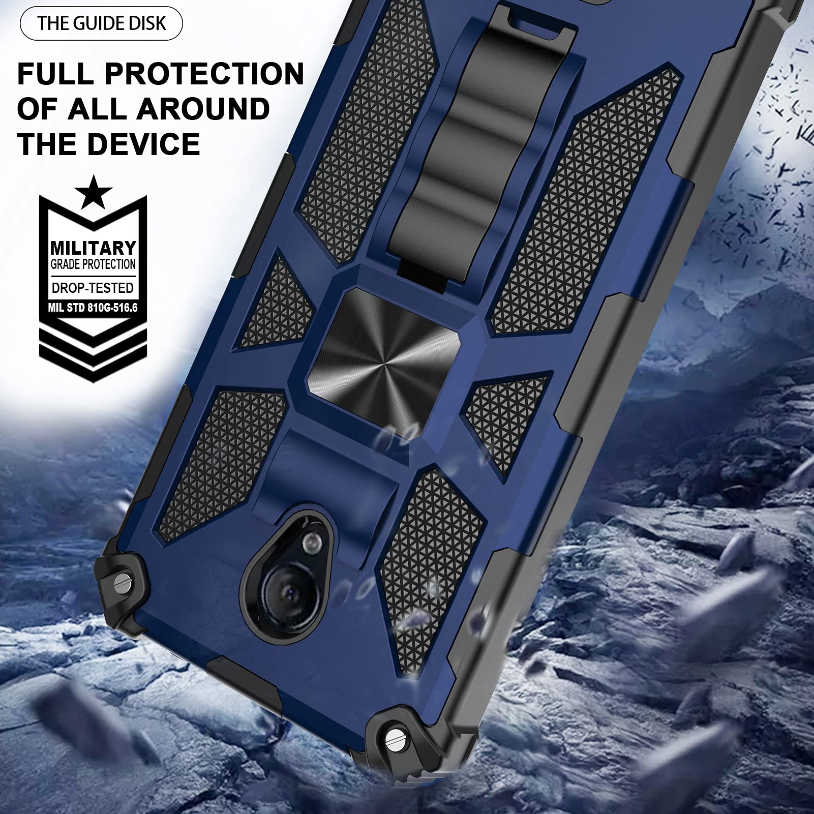 Ailiber Case for AT&T Fusion Z (V340U), Motivate (V341U) Case with Screen Protector Tempered Glass, for Magnetic Car Mount, Kickstand Holder, Rugged Shockproof Armor Phone Cover for AT&T Motivate-Blue