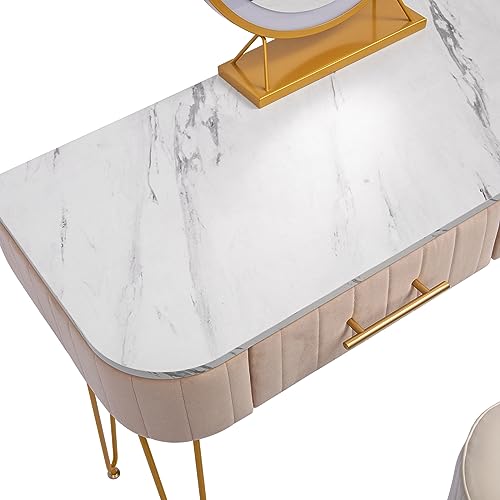 CIATRE 39.4" Length Flannel Soft Roll Makeup Vanity Set, Fasionable Soft Roll Makeup Table, 15.8" Touch Control 3 Brightness Options LED Mirror, Large Capacity Storage