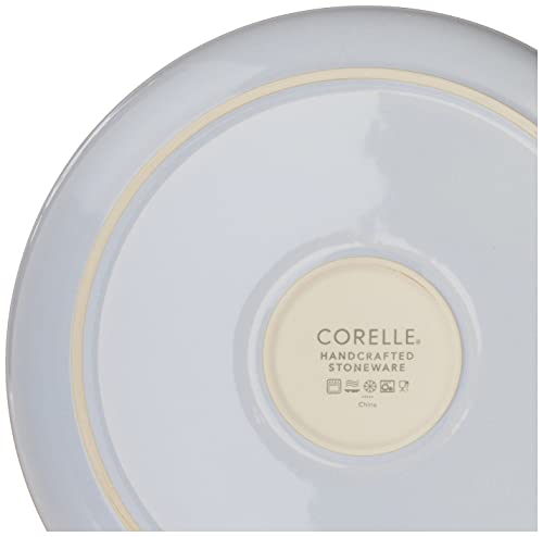 Corelle Stoneware 12-Pc Dinnerware Set, Handcrafted Artisanal Double Bead Plates and Bowls, Solid and Reactive Glazes, Dining Plate Set, Nordic Blue