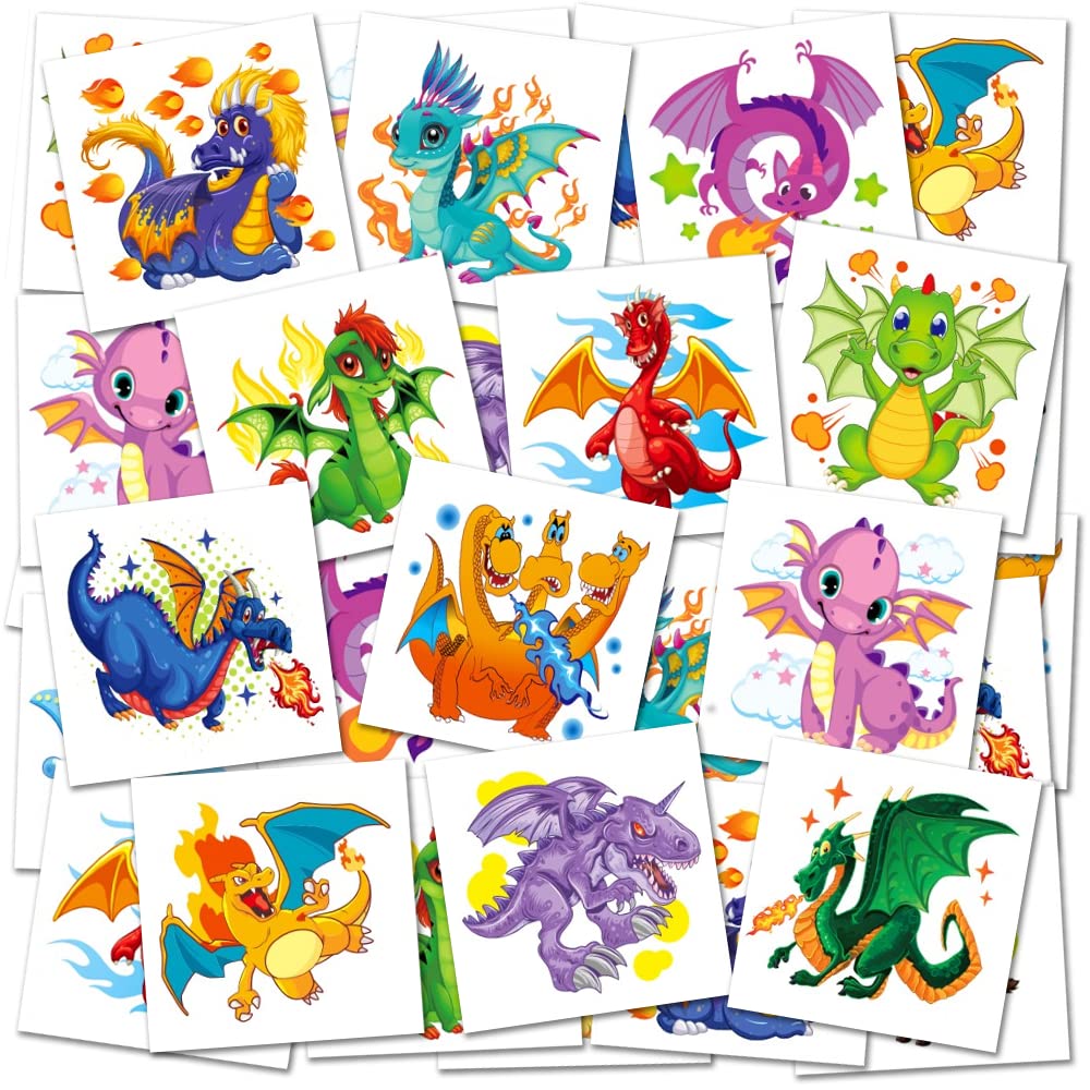 ArtCreativity Dragon Temporary Tattoos for Kids - Bulk Pack of 144 Tattoos in Assorted Designs, Non-Toxic 2 Inch Tats, Birthday Party Favors, Goodie Bag Fillers, Non-Candy Halloween Treats