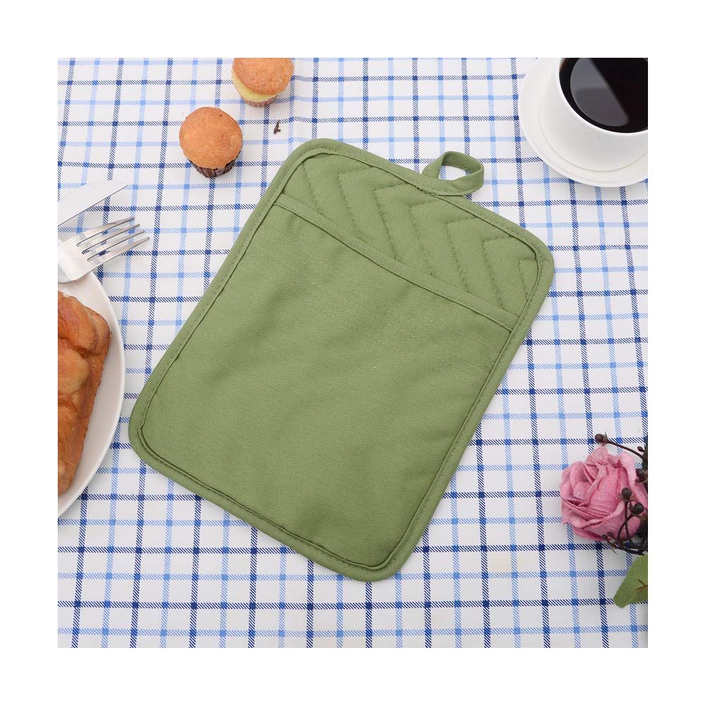 Anyi Pot Holders for Kitchen Heat Resistant, Cotton Hot Pads for Kitchen Counter Table, Green Kitchen Pot Holders with Pocket