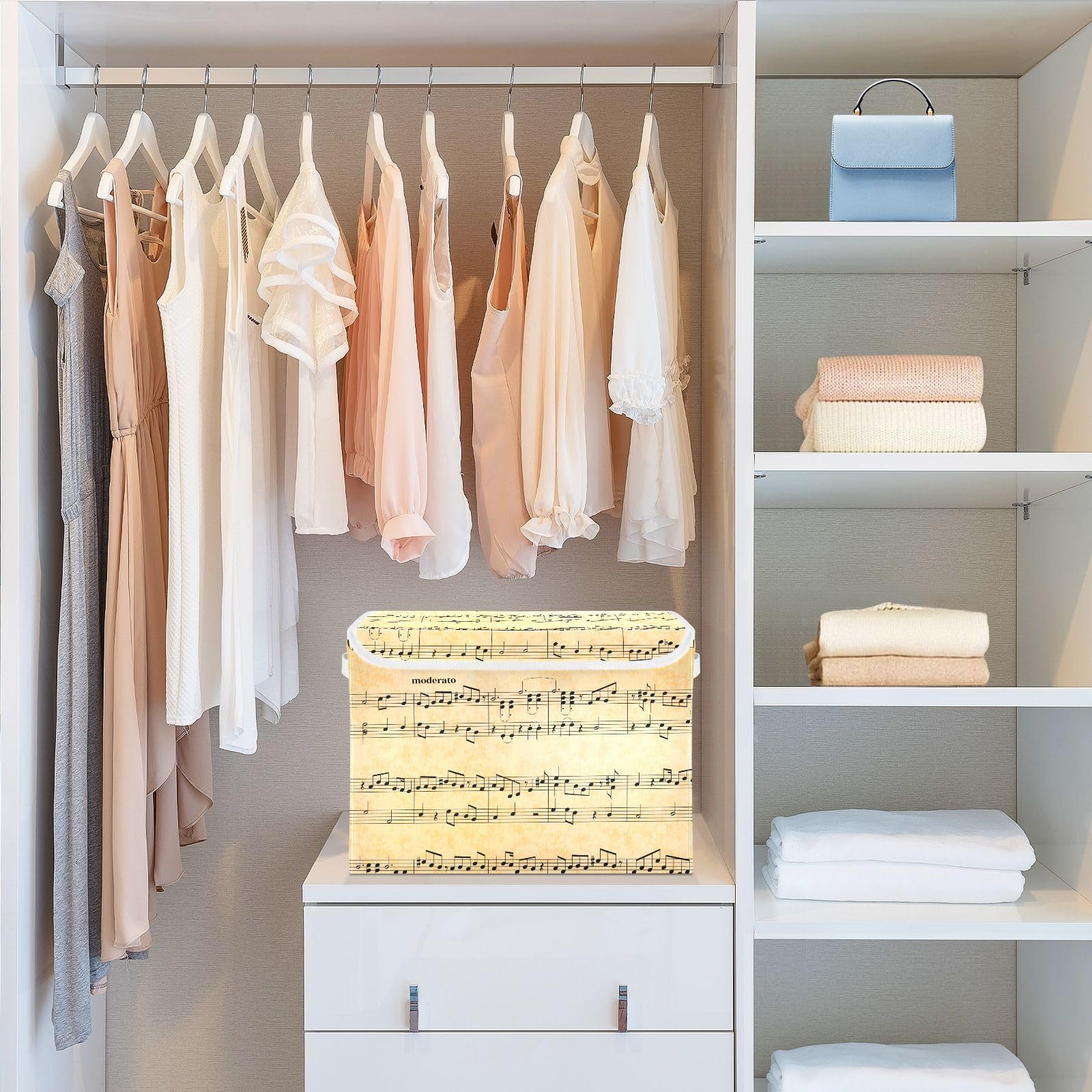 BiCca Music-sheet-old-pattern Large Fabric Storage Boxes with Handles, Large Foldable Storage Bin with Lid, for Shelves Closet Home Bedroom Office., style
