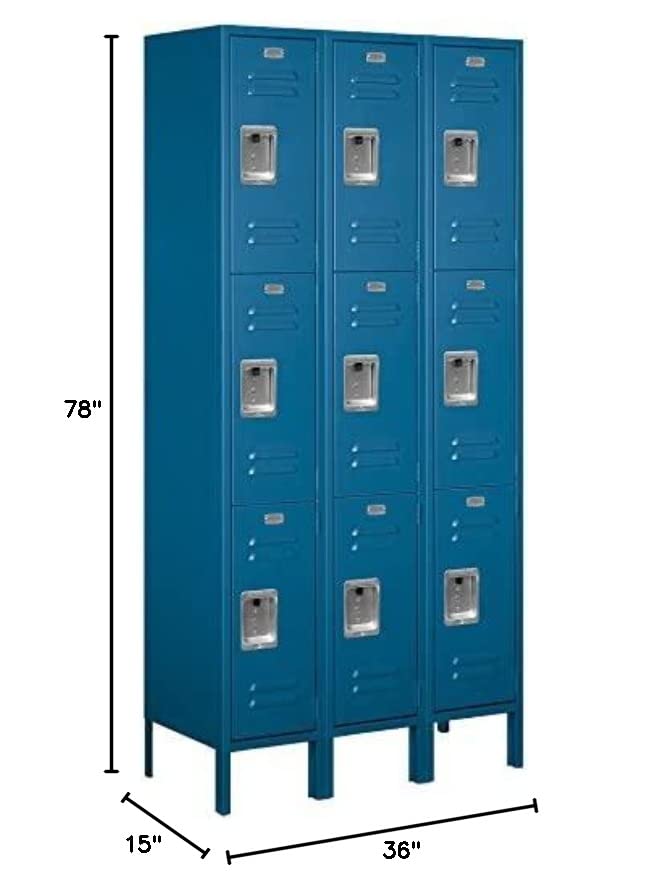 Salsbury Industries 63365BL-U Triple Tier 36-Inch Wide 6-Feet High 15-Inch Deep Unassembled Standard Metal Locker, Blue