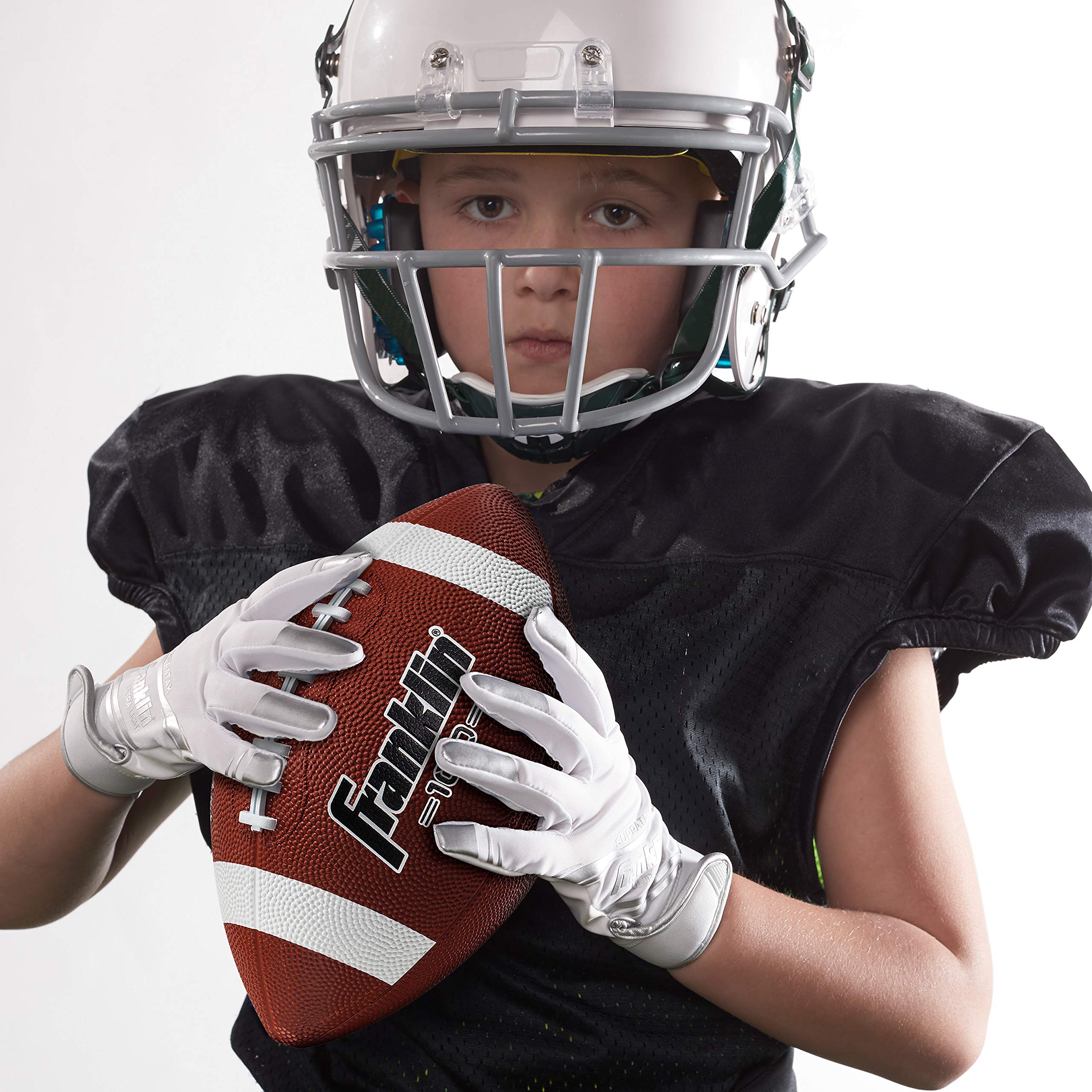 Franklin Sports Junior/Youth Football - Grip-Rite 100 - Kids Junior Size - Durable Outdoor Rubber Football - Brown/White