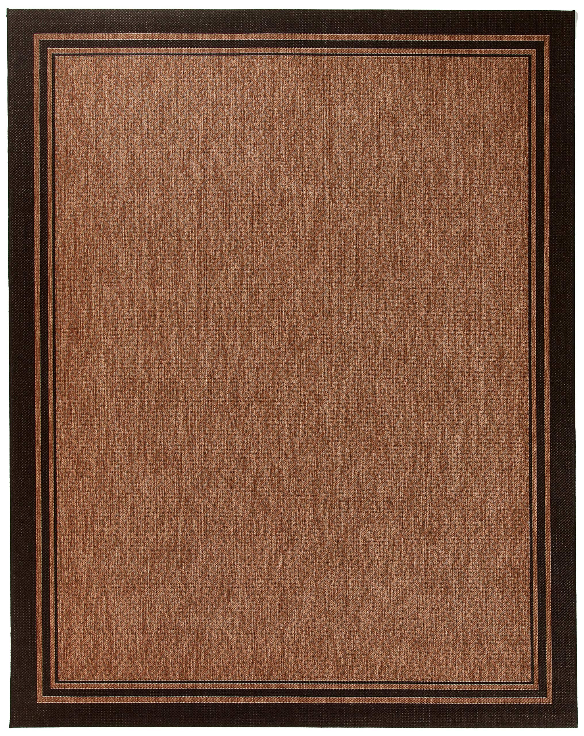 Gertmenian Indoor Outdoor Area Rug, Classic Flatweave, Washable, Stain & UV Resistant Carpet, Deck, Patio, Poolside & Mudroom, 8x10 Ft Large, Border, Black Tan, 21515