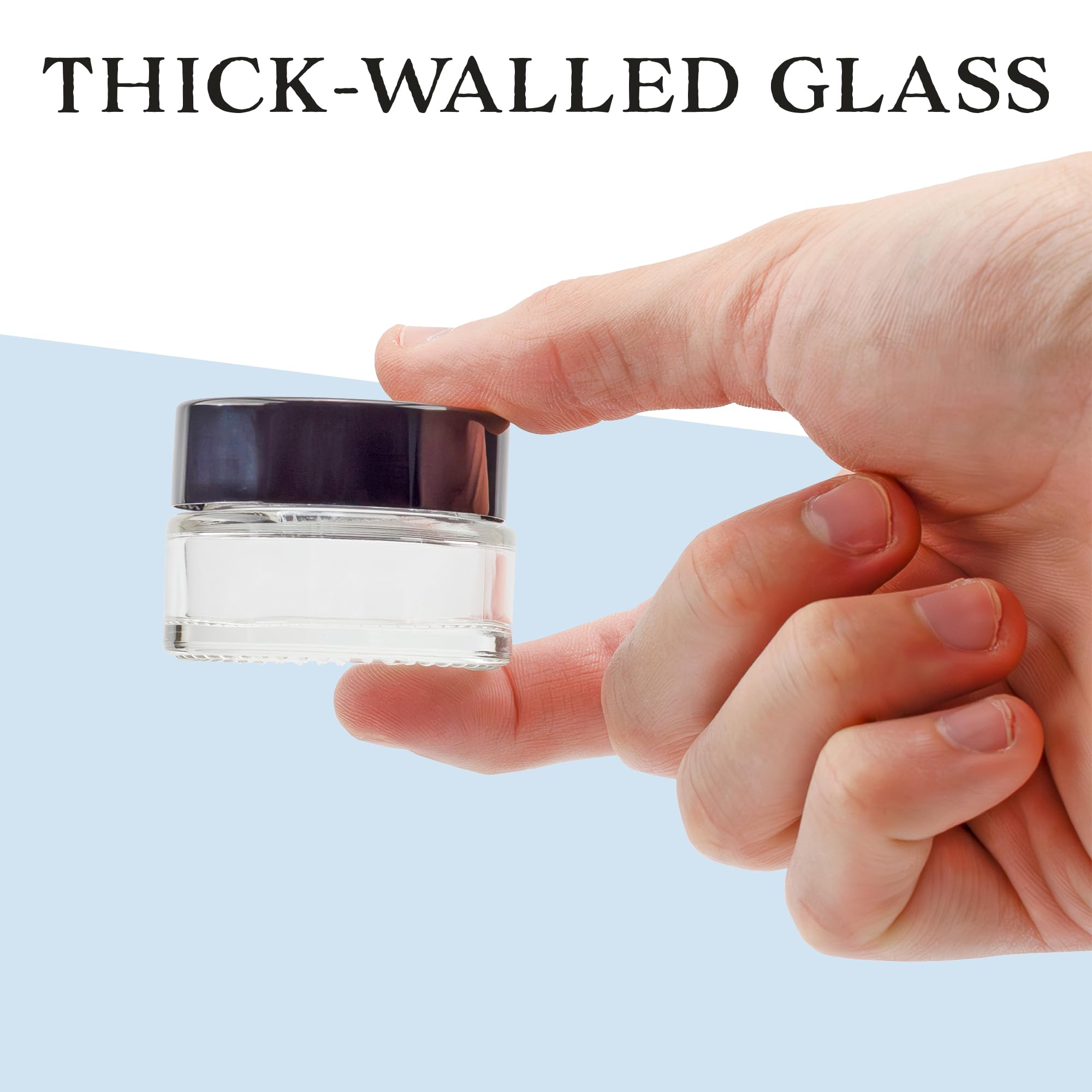 Cornucopia 15-Milliliter Clear Glass Balm Jars (12-Pack); 1/2 oz Cosmetic Jars with Lined Black Plastic Lids