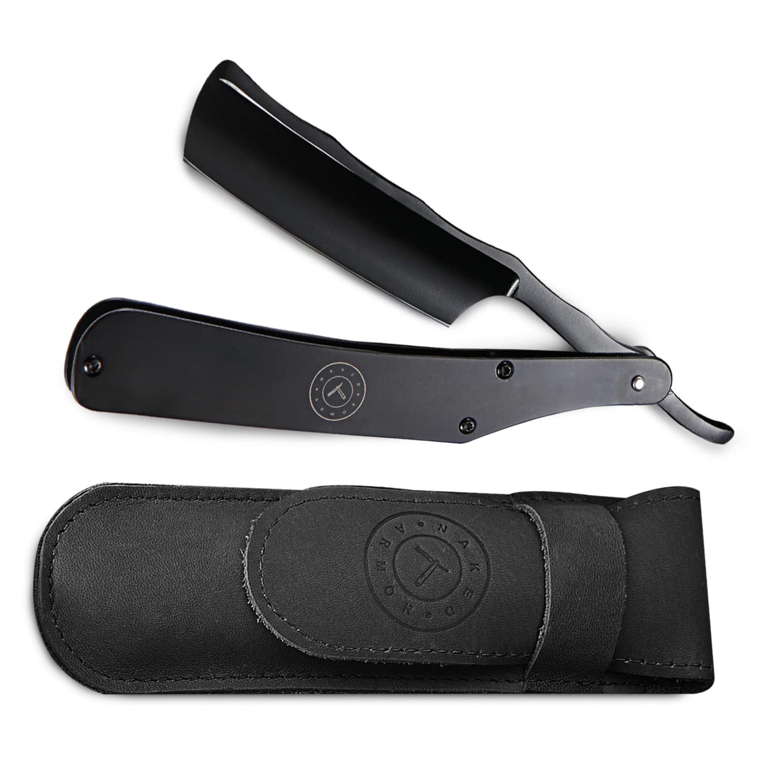 Naked Armor Lancelot Black Stainless Steel Straight Razor,Shave Ready Straight Edge Razor, Stainless Steel, Barber Approved Straight Razors for Men,Leather Case, Close Shave at Home,Navaja de Barbero
