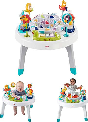 Fisher-Price Baby to Toddler Toy 2-In-1 Sit-To-Stand Activity Center with Music Lights and Spiral Ramp, Spin âN Play Safari