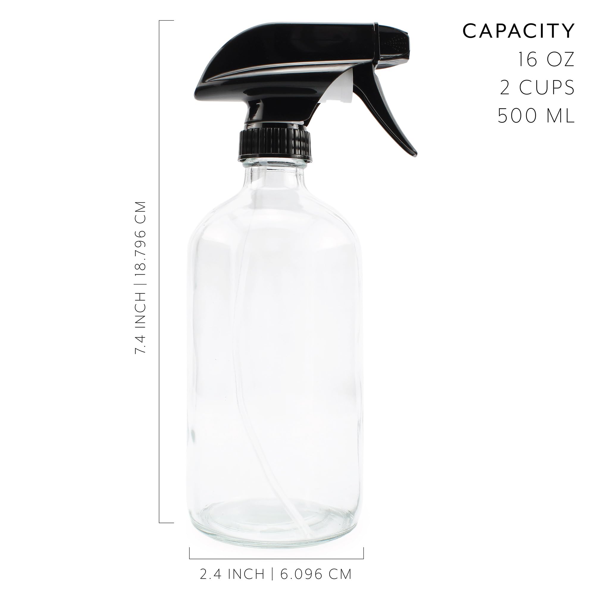 Cornucopia 16oz Clear Glass Spray Bottles (6-Pack); 3-Setting Sprayer Tops and Chalk Labels