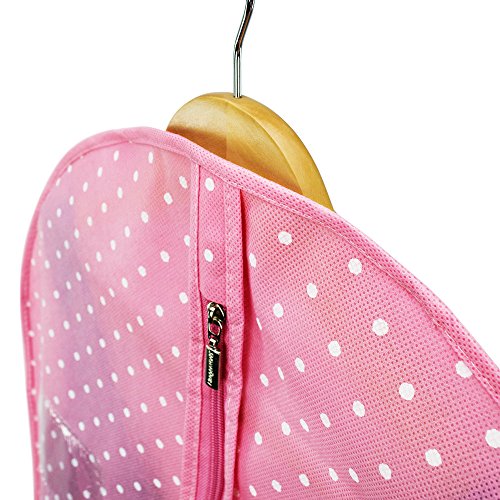 HANGERWORLD Pink Polka Dot Suit and Dress Garment Bags for Storage - 45inch x 22inch - Breathable Clothes Covers Protecting Dusts Closet Storage