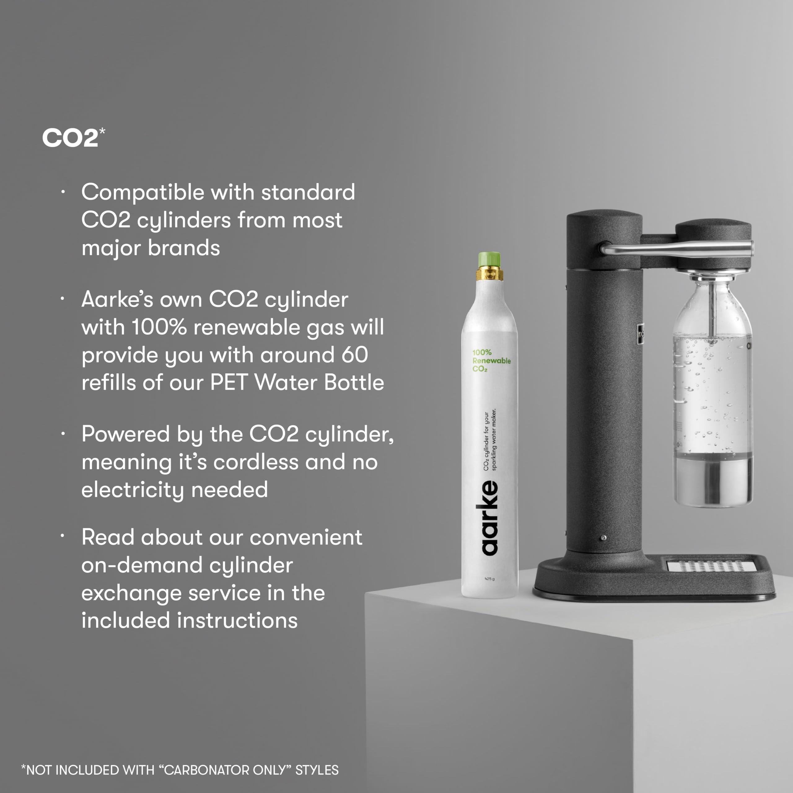 aarke Carbonator lll with CO2 Cylinder, Sparkling & Carbonation Water Machine, Stainless Steel with PET BPA-Free Reusable Bottle Volume 800 mL (Matte Black)