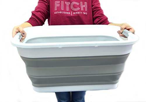SAMMART 41L(10.8 gallon) Collapsible Plastic Laundry Basket-Foldable Pop Up Storage Container/Organizer-Portable Washing Tub-Space Saving Hamper, Water capacity: 32L (8.4 gallon) (Rectangular, Grey)