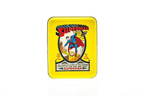 Cartamundi DC Comics Superman Retro Playing Cards, 55 Vintage Style Superman Playing Cards in Embossed Metal Tin, Great Gift for Any Superhero Fan!