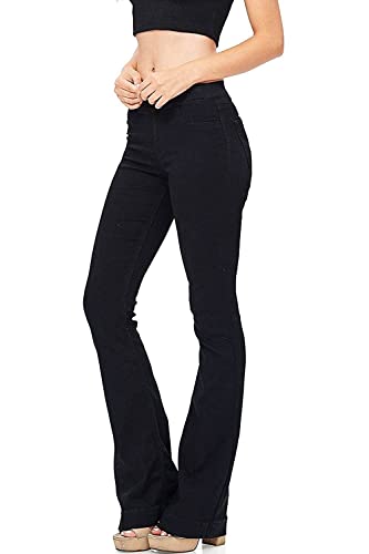 Cello Women's Juniors Mid Waist Skinny Fit Bootcut Pants (M, Black)