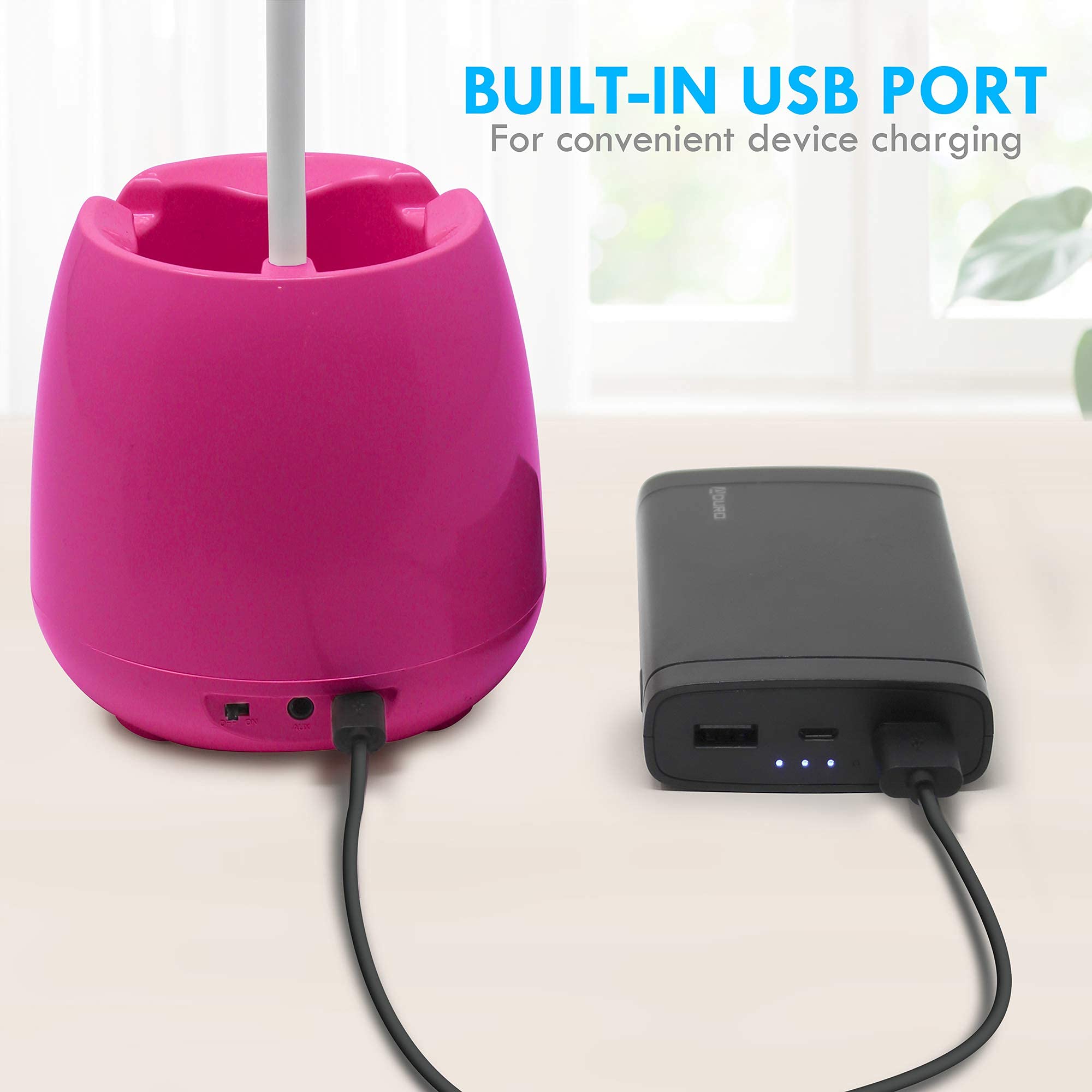 Aduro U-Light Aduro U-Light Desk Lamp Table Light with Wireless Speaker & Phone Stand Desk Organizer, Flexible Gooseneck Table Lamp - Perfect for Home Office Pink