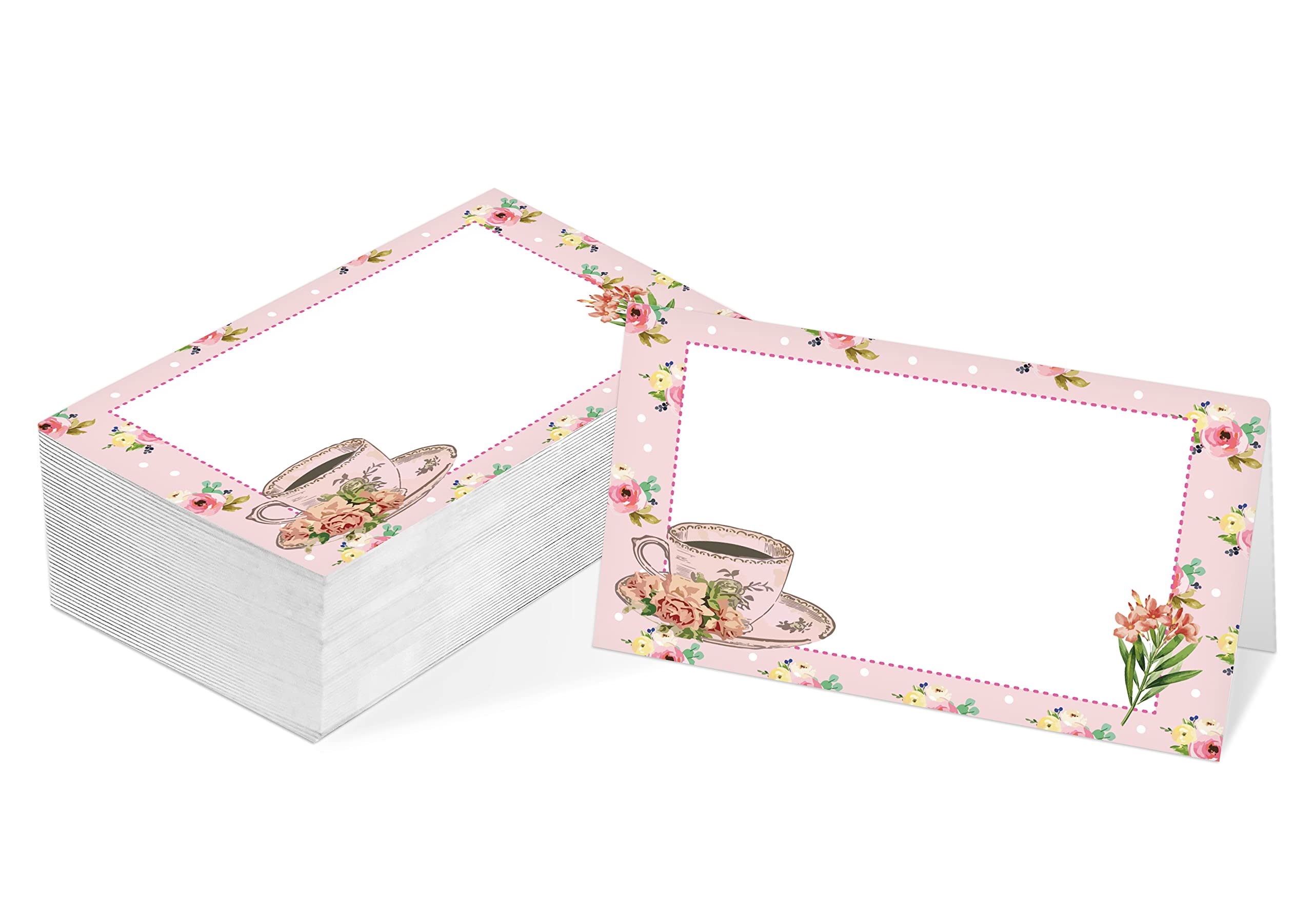 Table Place Card, Tea Party Themed Tent Style Cards, Pack of 25 Half-Fold Reception Place Card, Perfect for Bride Shower, Birthday Party, Banquet and Special Events C26