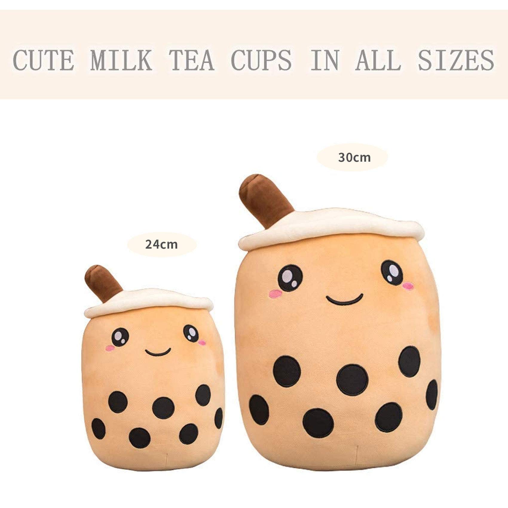Cartoon Tea Plush Pillow,Plush Boba Figurine Toy,24/35 cm Cute Bubble Tea Cup Shaped Pillow with Suction Tubes (Pink, Large)