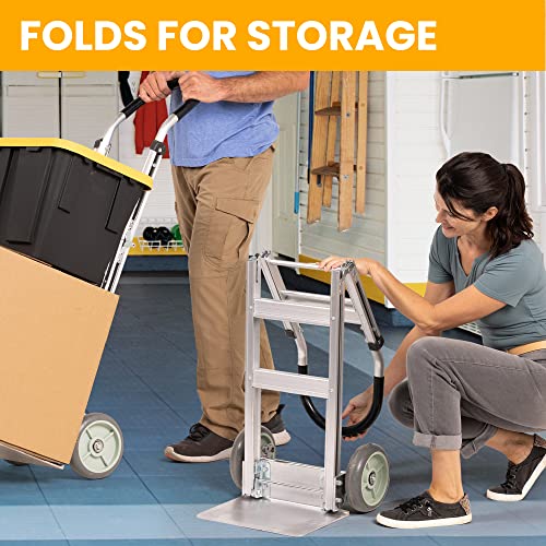 HaulPro Fully Assembled Foldable Hand Truck with 8" Mold-On Rubber Wheels β Horizontal Loop Handle. 500 Lb. Capacity Dolly for Travel, Moving and Office Use | 14 X 7.5 Extruded Aluminum Nose Plate