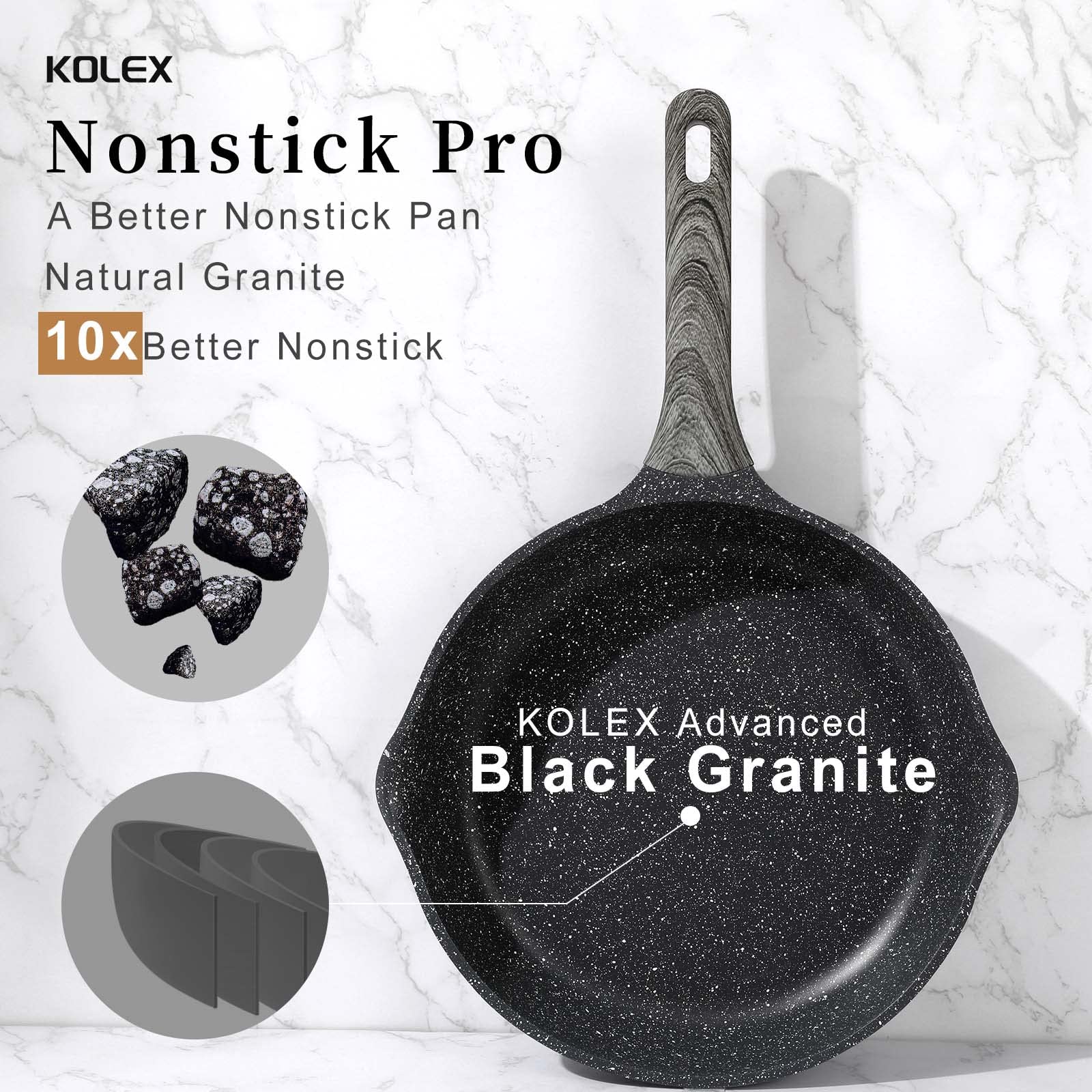 KOLEX Nonstick Frying Pan Skillet, 11-Inch Non Stick Granite Egg Pan Omelet Pans, Healthy Stone Cookware Chef's Pan, Dishwasher Safe, PFOA Free, Induction Compatible (Classic Granite, 11-Inch)