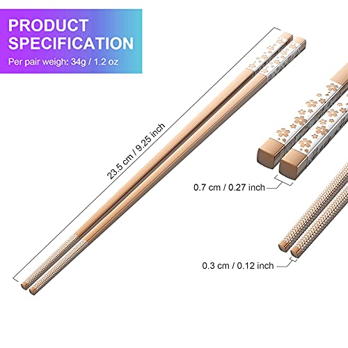 FOFAYU Metal Chopsticks Reusable 5 Pairs Multicolor Stainless Steel Chopsticks Dishwasher Safe Square Lightweight Non-Slip Chop Sticks Gift Set