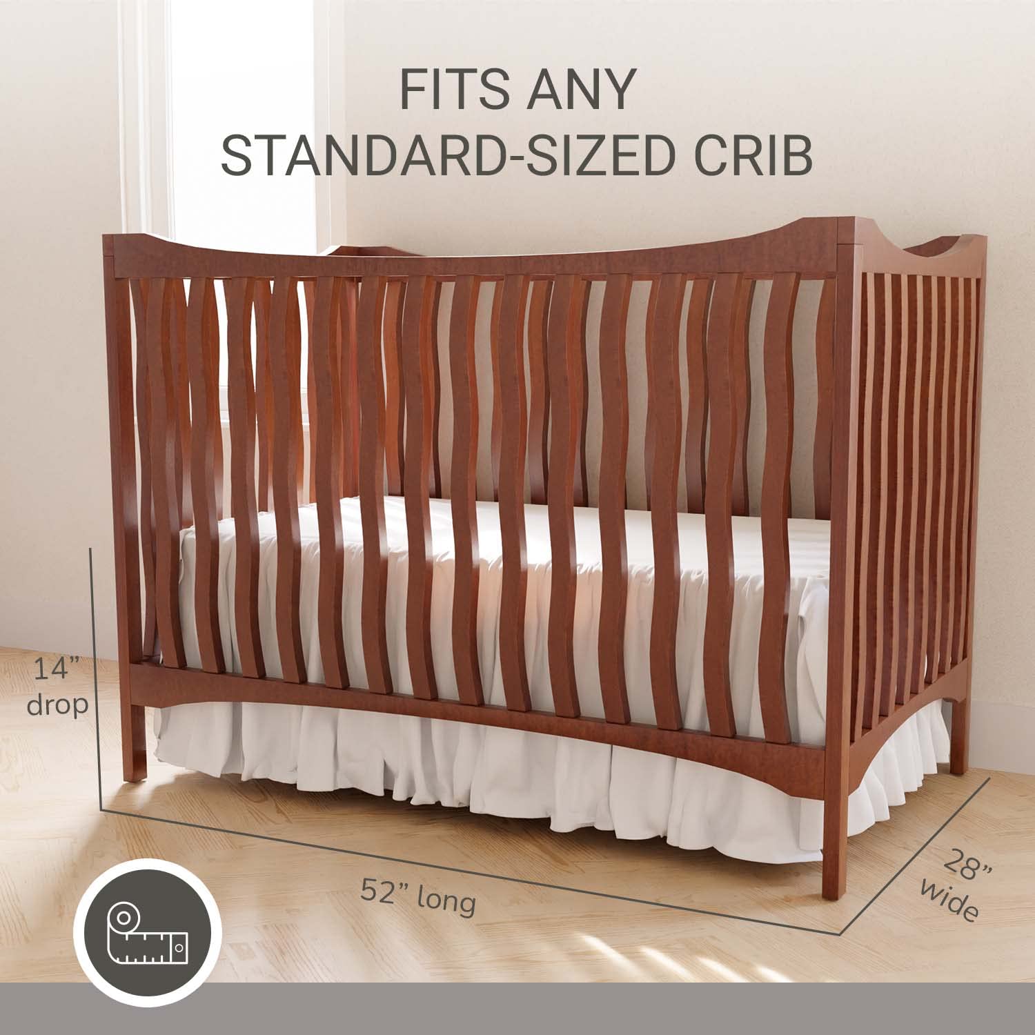 Tadpoles Dust Ruffle Crib Skirt | 28" x 52" with a 14" Drop | Made of 100% Softly Brushed Microfiber Polyester | Easy to Care for | Soft, Smooth, Breathable & Durable | Ideal for Babies | White