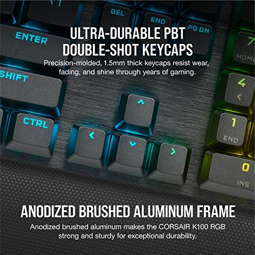 Corsair K100 RGB Mechanical Wired Gaming Keyboard - Cherry MX Speed Switches - PBT Double-Shot Keycaps - Elgato Stream Deck and iCUE Compatible - QWERTY NA Layout - Black,Silver