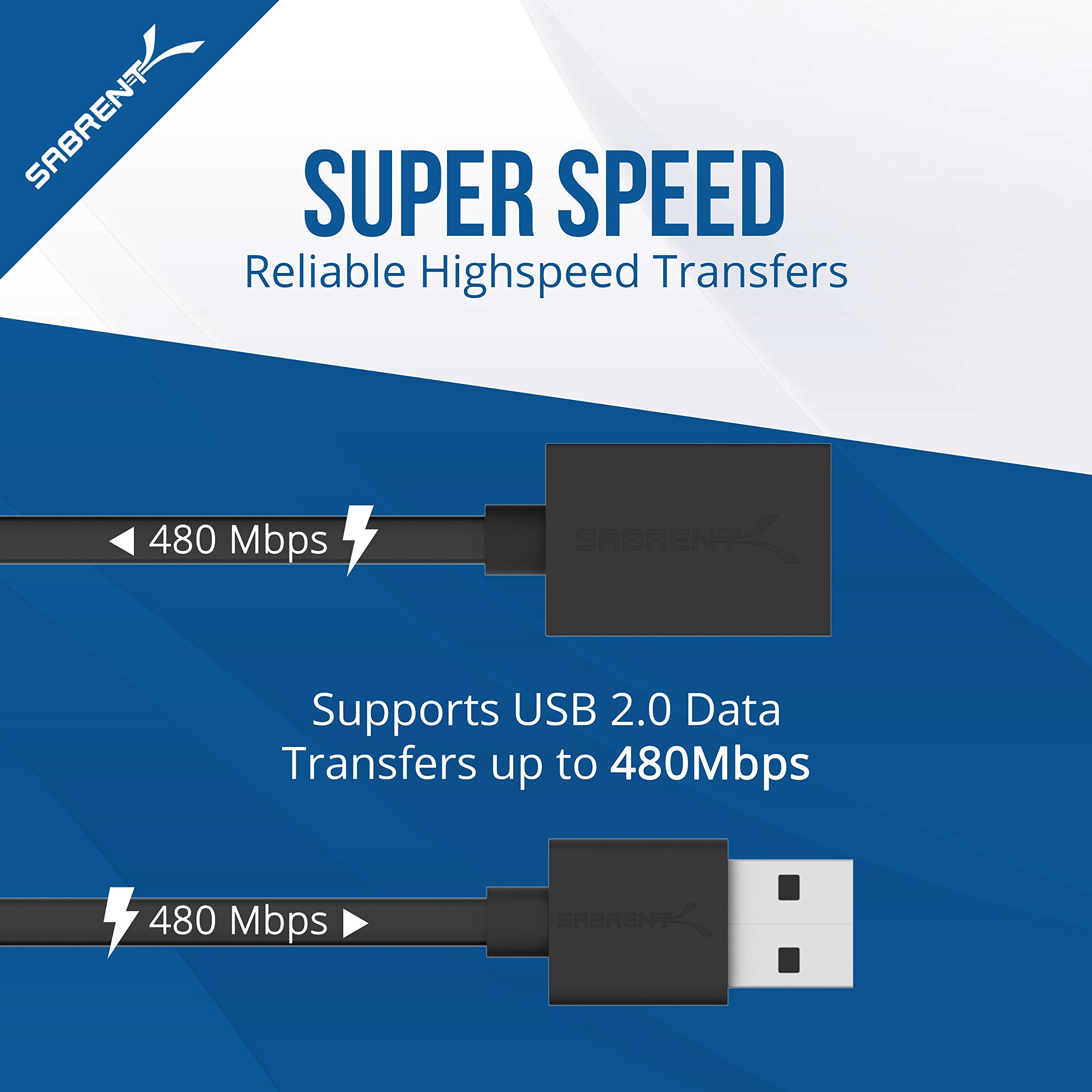 SABRENT 22AWG USB 2.0 Extension Cable A Male to A Female [Black] 6 Feet (CB-2060)