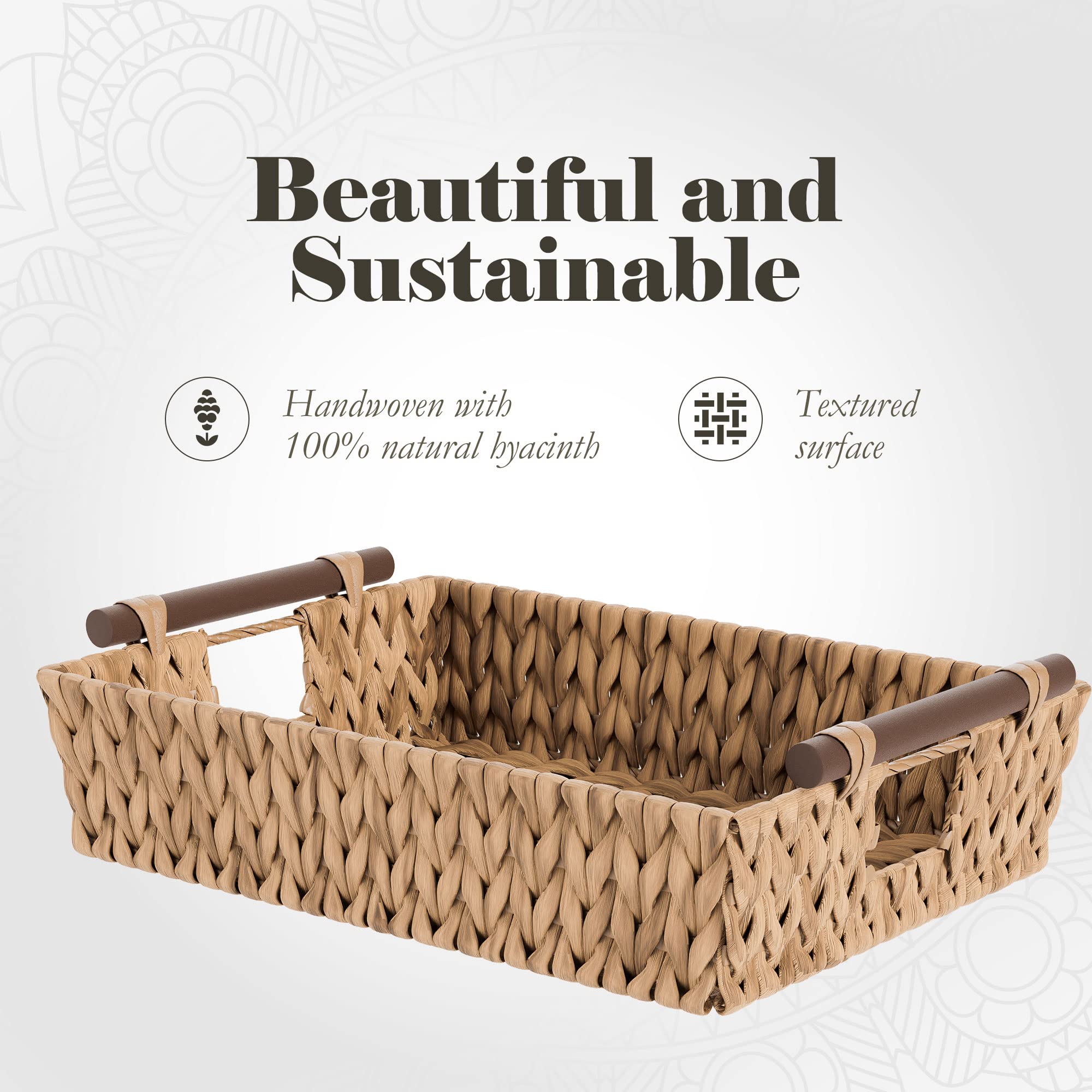 American Atelier Water Hyacinth Wicker Basket with Handles | Rectangular Woven Wicker Storage Baskets with Built-in Carry Handles | Laundry Storage or Pantry Bin | Natural Weave