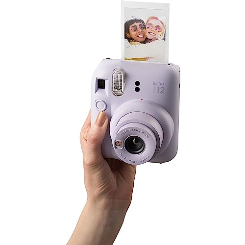 Fujifilm Instax Mini 12 Instant Camera Lilac Purple + MiniMate Accessory Bundle & Compatible Custom Case + Fuji Instax Film Value Pack (50 Sheets) Flamingo Designer Photo Album