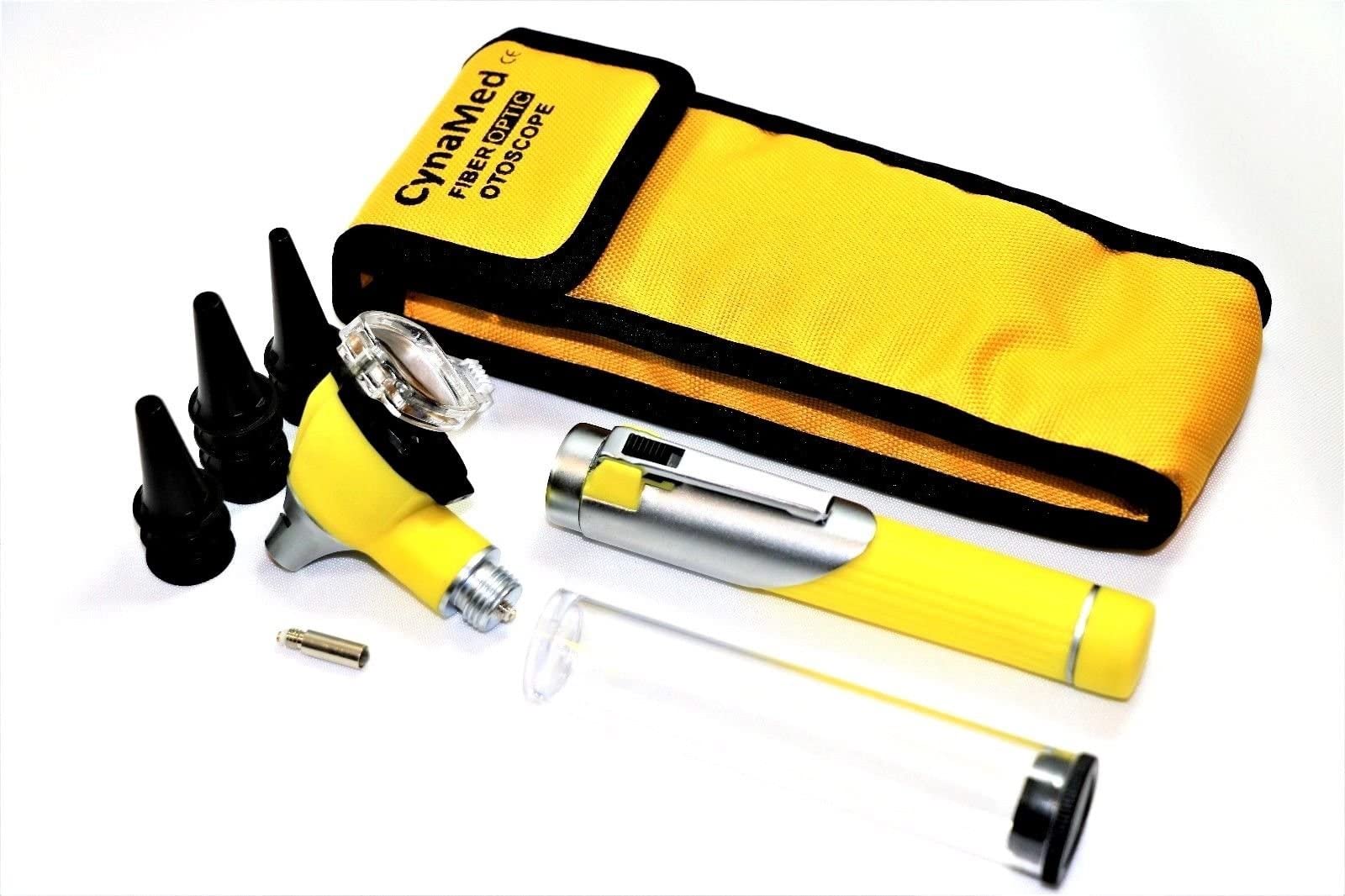 New Premium Student Home USE LED Bright Light ENT Diagnostic Otoscope Pocket Size Yellow Plus 1 Extra Replacement Bulb Plus 10 Specula Cynamed