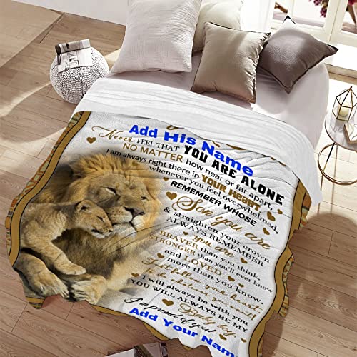 Personalized to My Son Blanket from Mom Dad 60x80 Inches Lightweight Flannel Throws Custom Name Gift for Boy Men Super Soft Comfy Lion Blankets Birthday Christmas Decor Couch Sofa