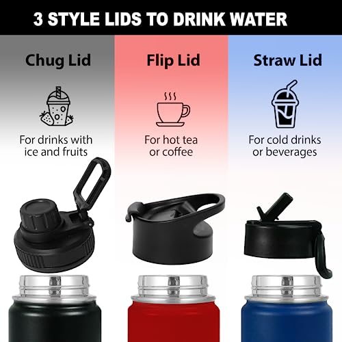 Eclipse 32 oz Insulated Stainless Steel Sports Water Bottle with 3 lids - Straw Lid, Flip Lid, Chug Lid, Sweat Proof, Leak Proof, Double Walled Vacuum Insulated (Relaxing Purple, 32oz)