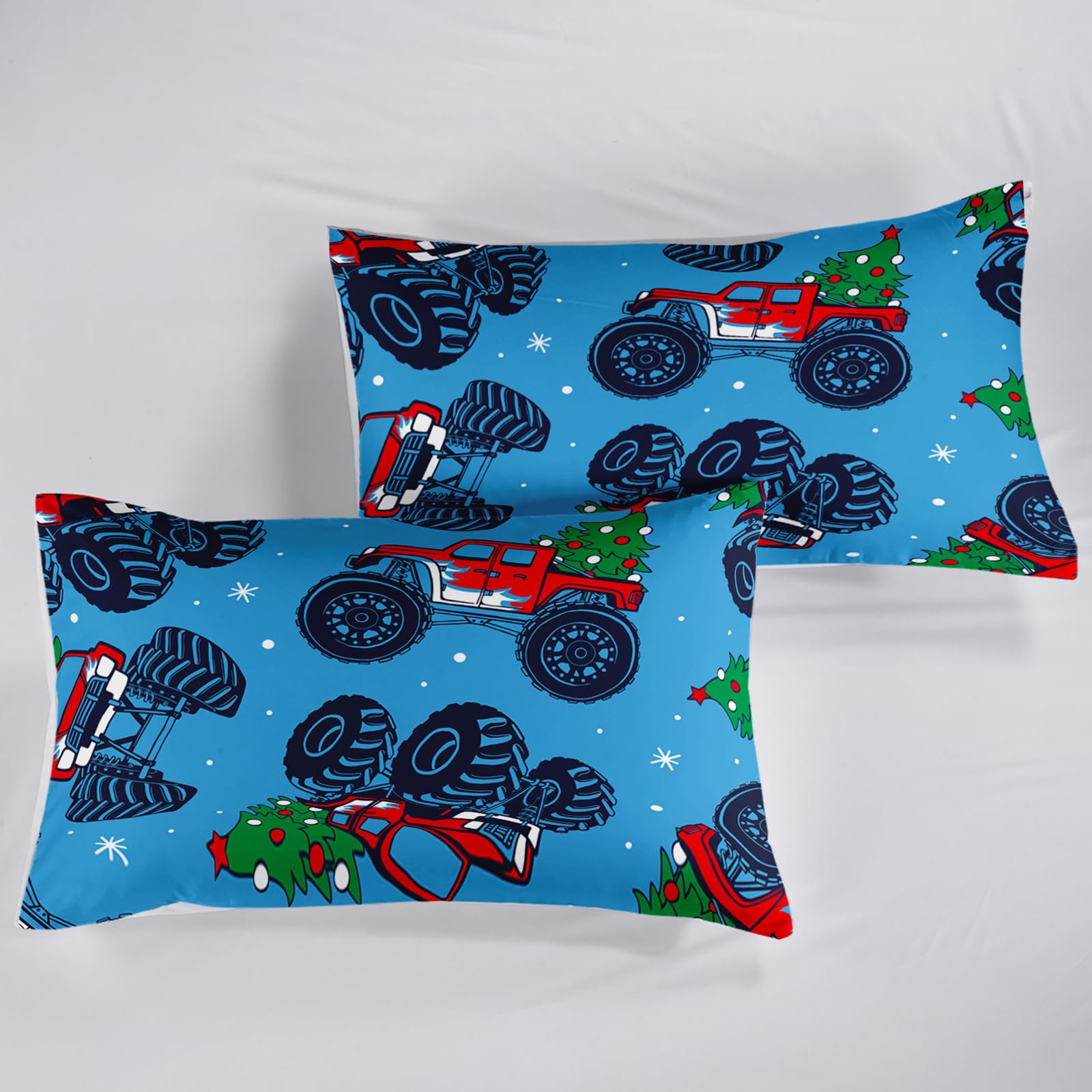 QOOMO Truck Sheets Set Twin Size, Kids Sheets Set Set,Christmas Tree Truck Printing Bedding Ultra Soft,Ultra Sheets Set Twin Size 1 Fitted Sheet, 1 Flat Sheet, 2 Pillow Cases