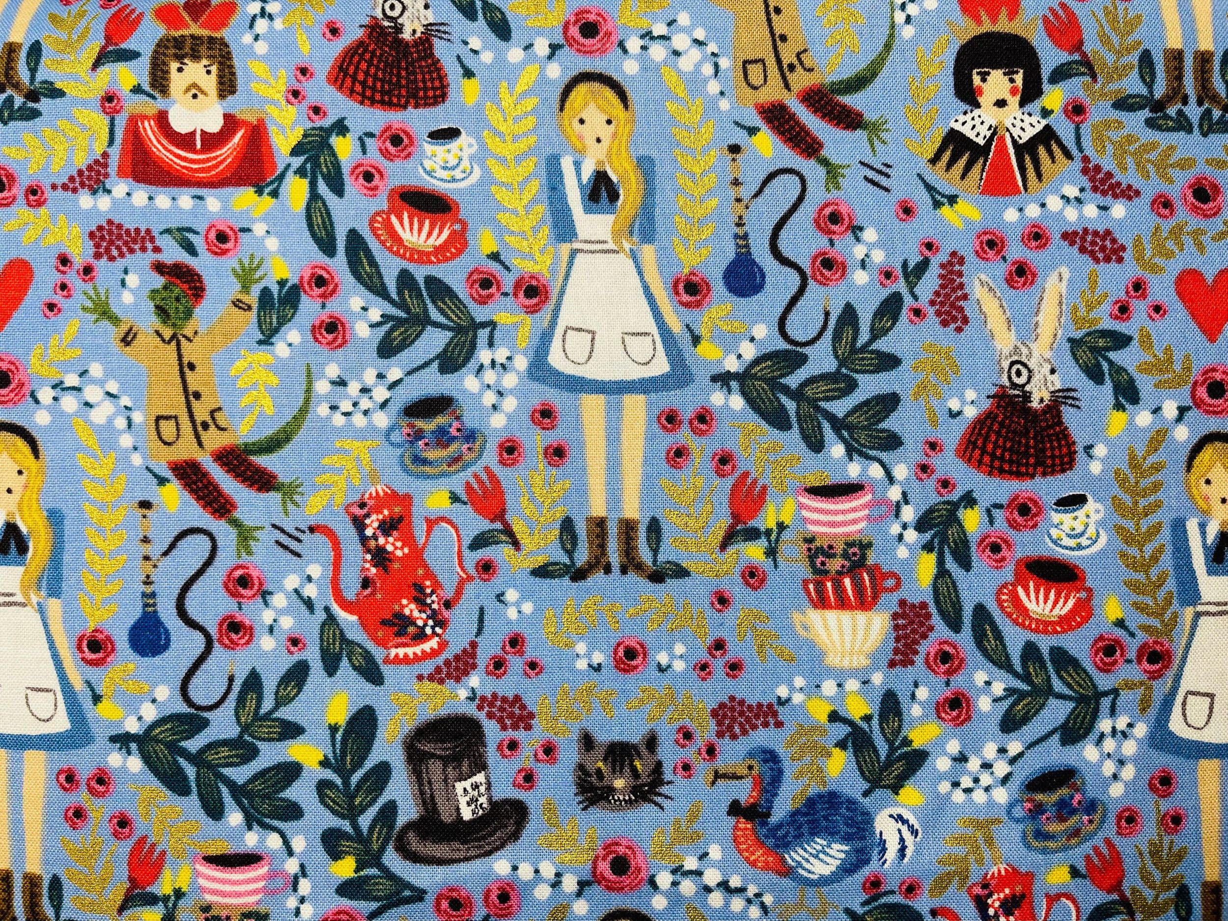 Wonderland - Rifle Paper Co - Periwinkle Metallic Fabric - Cotton+ Steel - Quilting Cotton Fabric - AB8013-002 1/2 Yard 44