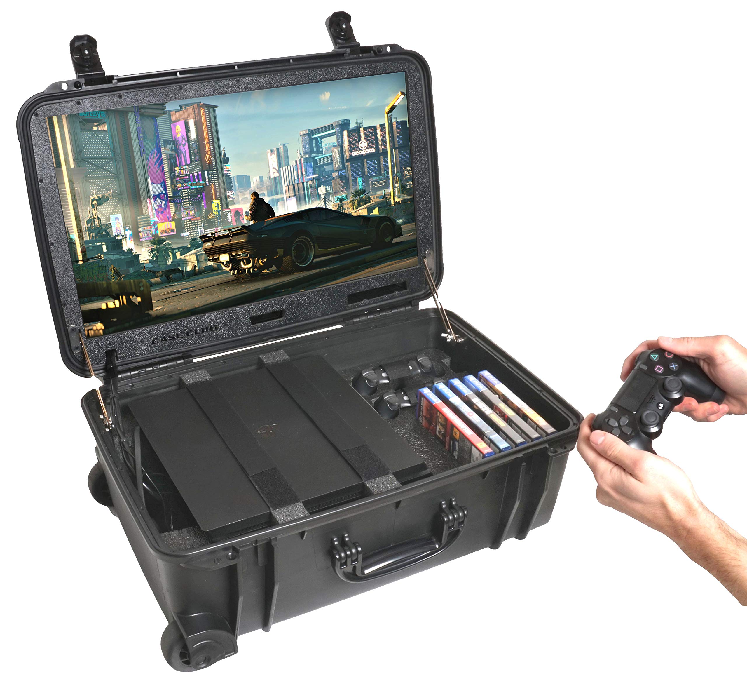 Case Club Gaming Station fits PlayStation 4 & PS4 Slim/Pro. Portable with Built-in 24" 1080p Monitor, Storage for Controllers, Games, and Included Speakers (PS4 & Accessories Not Included) Gen 2