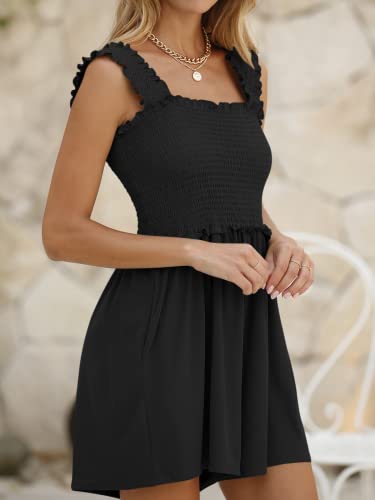 DEEP SELF Romper for Women, Wide Leg Summer One-Piece Shorts Jumpsuit with Straps and Pockets (Large, 1-Black)