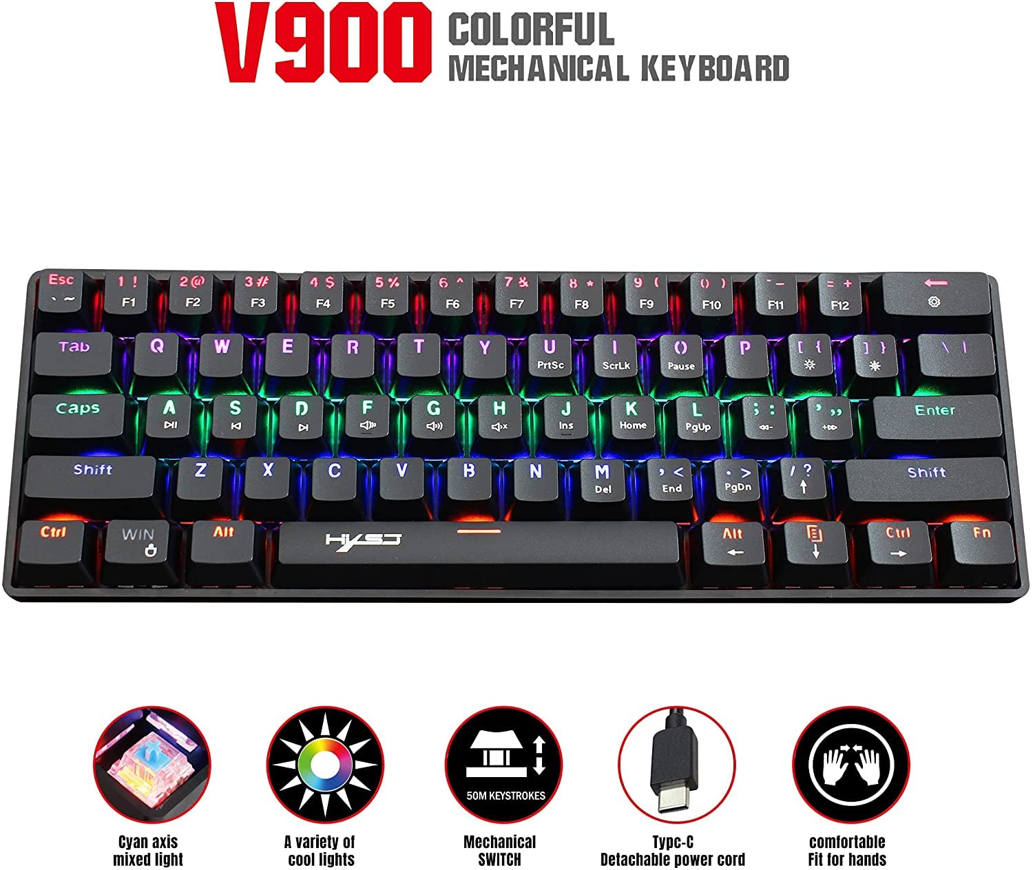 AiLOVEREN 60% Mechanical Gaming Mini Keyboard and Large Mouse Pad Combo, Wired 61 Key Compact RGB Multi Color Backlit Gaming Keyboard with Blue Switch for Gamer/Typist