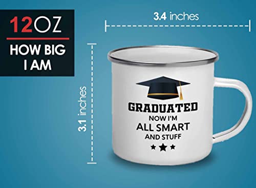 Flairy Land Graduation Camper Mug 12oz - All Smart and Stuff - Graduation Gifts for Her Senior Graduation College Student College Graduate Classmate MBA Grad