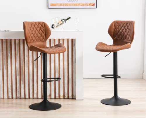 EALSON Swivel Bar Stools Set of 2 Modern Counter Height Barstools PU Leather Bar Chairs with Back Adjustable Kitchen Island Stools for Home Bar/ Dining Room, Brown