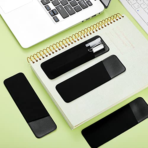 Chinco 4 Pack Adhesive Pen Holder for Notebook Easy to Remove Notebook Pen Holder Black Journal Pen Holder Stick on Pen Holder Reusable Pen Sleeve Pouch for Hardcover Journals, Notebooks, Pad