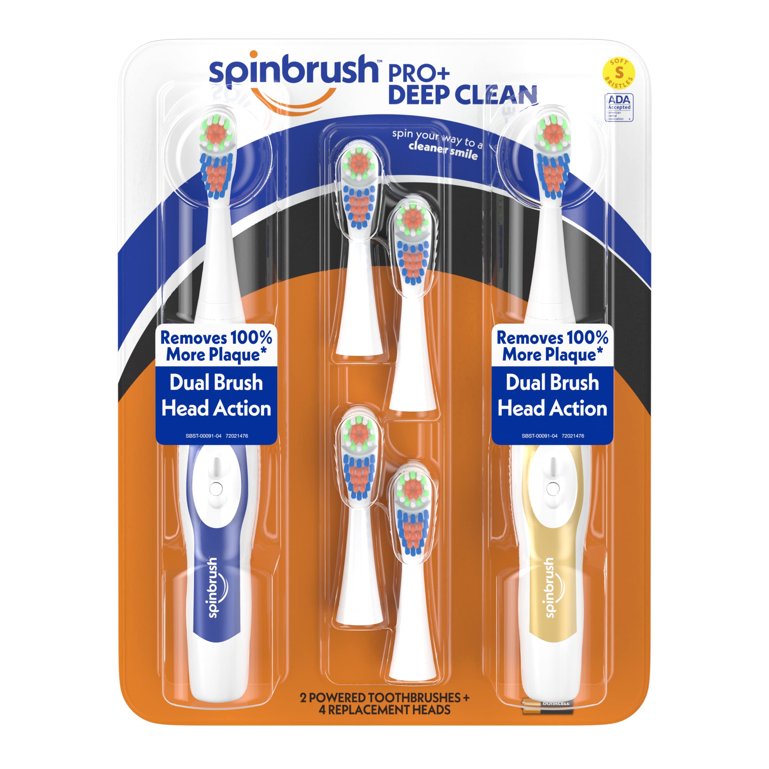 Spinbrush Pro+ Deep Clean Value Pack, Battery Toothbrush for Adults, 2 Brushes & 4 Replacement Heads