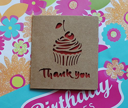 NEW! Unique Cut-out Design 25 Pack Thank You Cards Bulk Box Set- Includes 25 Brown Craft Cards and Matching Envelopes (Cupcake)