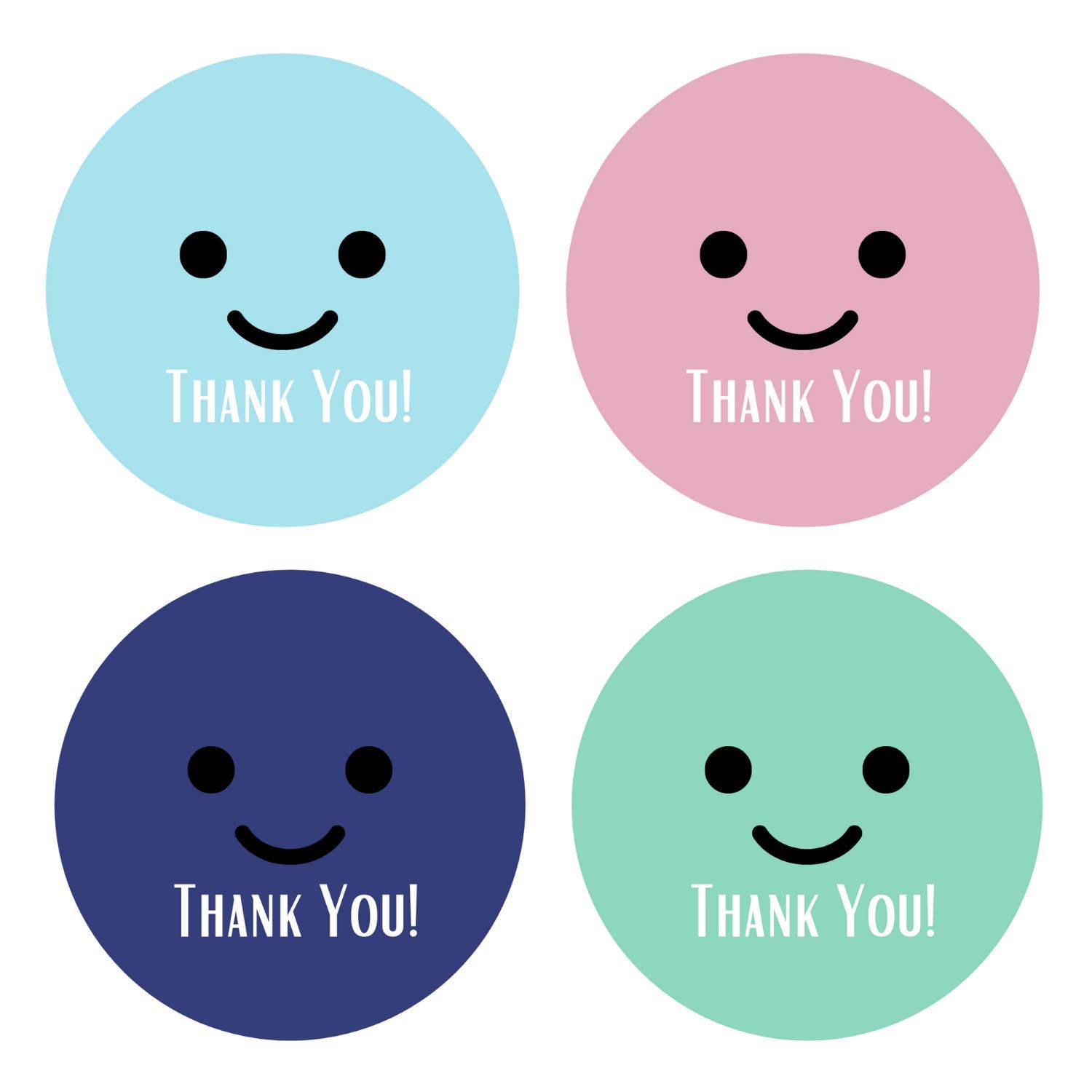 Mobiusea Party Thank You Stickers Roll | Happy Smiley Faces |1.5 inch | Waterproof | 500 Labels for Small Business, Packaging, Mailer Seal Stickers, Baby Showers, Kids Birthday Party | 4 Color Designs