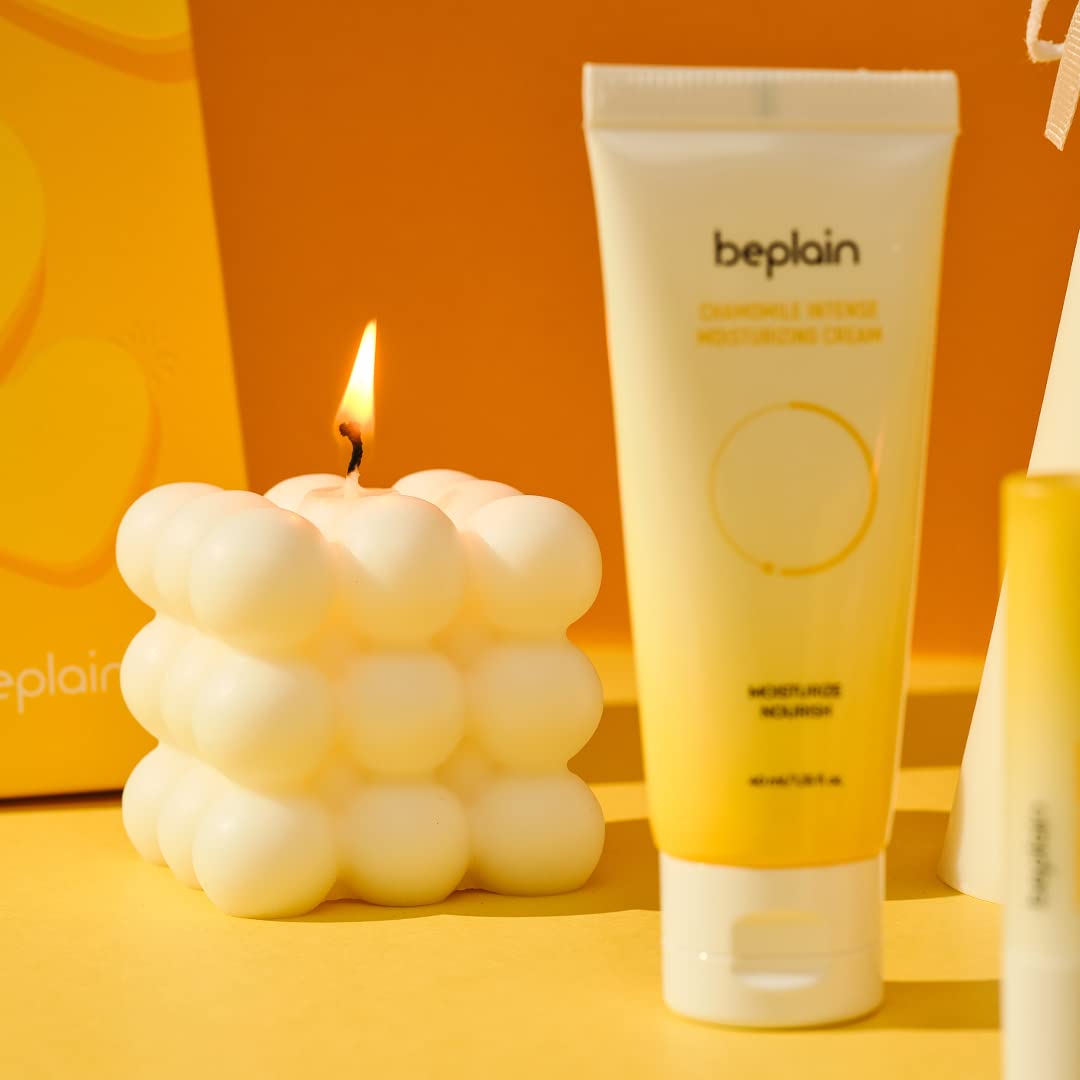 beplain Chamomile Relaxing Gift Set (Face Cream & Lip Balm & Candle) | Skin Care kit Gift Set | Natural Scent Free Korean Skin Care