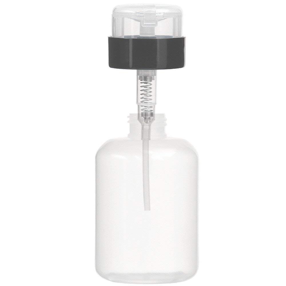 AKOAK Pack of 2 Push Down Empty Lockable Pump Dispenser Bottle for Nail Polish and Makeup Remover,200ml(6.8oz),Black and White Top Cap