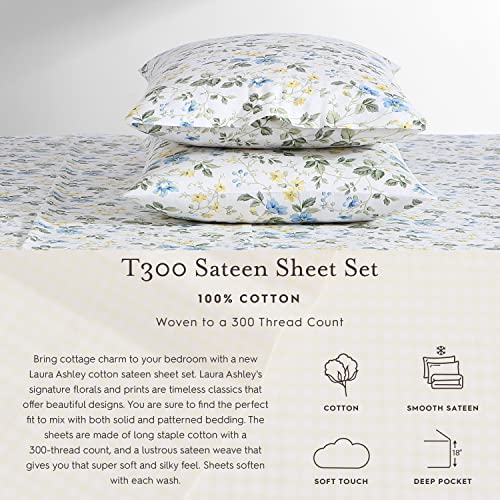 Laura Ashley Home Sateen Collection Bed Sheet Set - 100% Cotton, Silky Smooth & Luminous Sheen, Wrinkle-Resistant Bedding, 4 pcs, King, Bristol Paisley