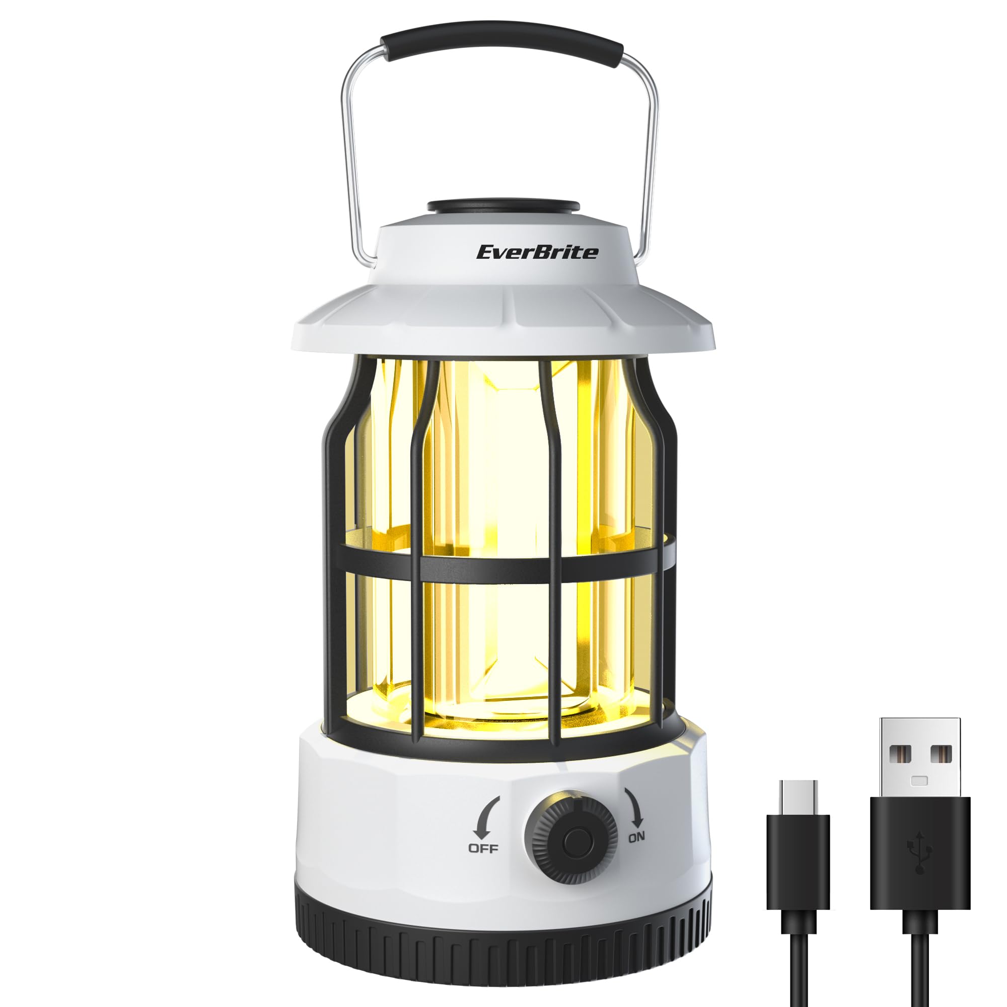 EverBrite LED Camping Lantern, USB C Rechargeable Lantern with Stepless Dimming, Vintage Portable Camping Lights & Lanterns, Lanterns for Power Outages, Hurricane, Emergency, Fishing, Home and More